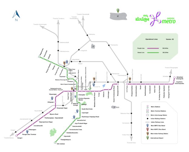Bangalore Metro Map (Updated) – Namma Metro Green & Purple Line Routes ...